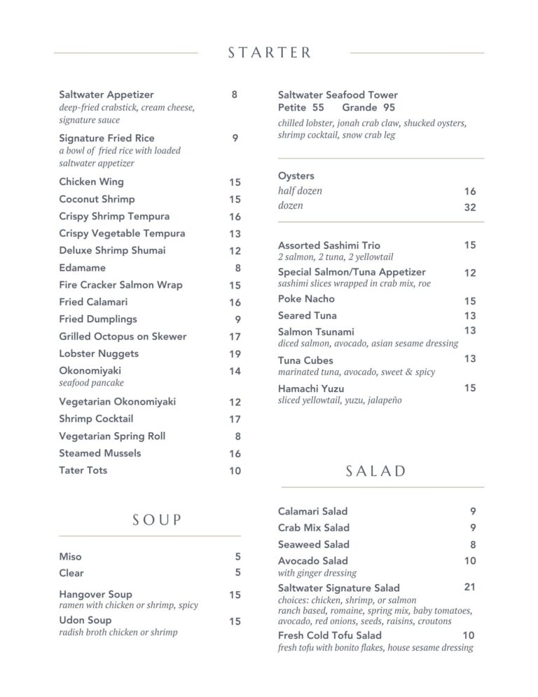 Menu – Saltwater Kitchen & Sushi